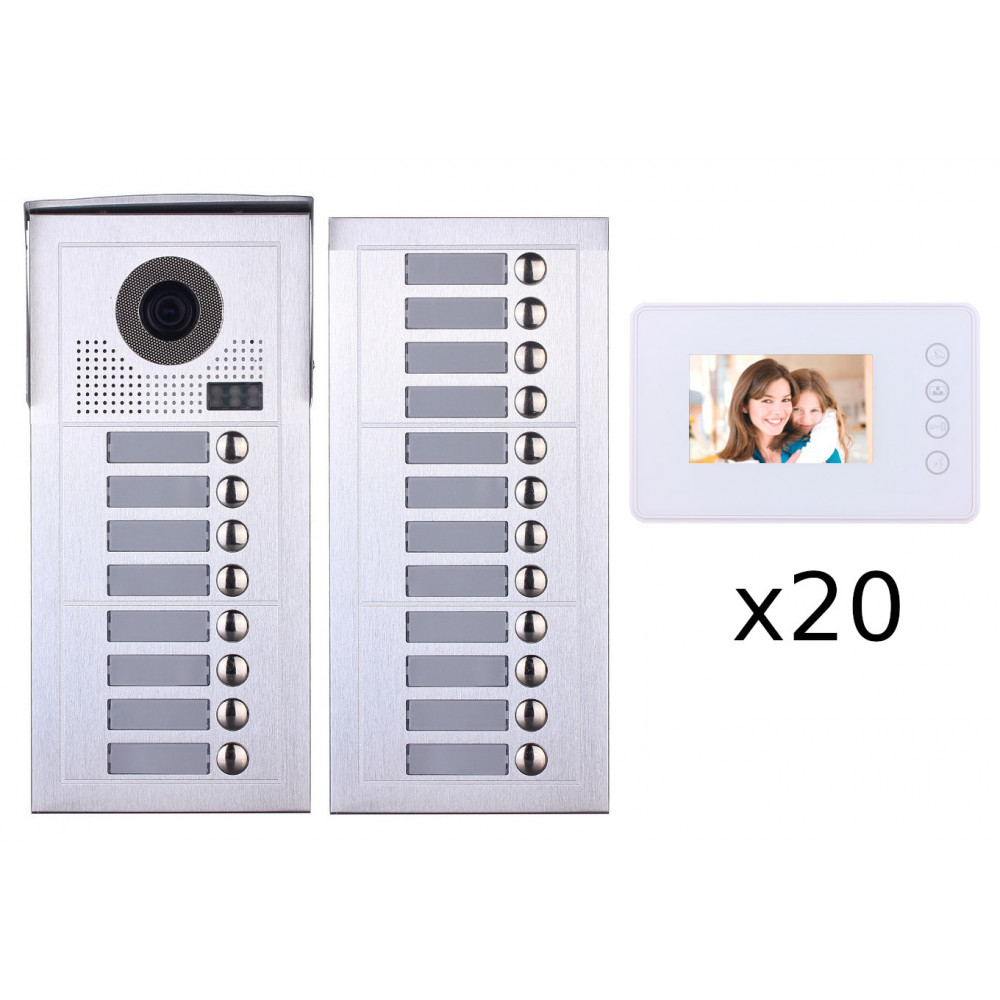 Portier interphone Modern 2 fils 20 appartements / 20 écrans blancs ...