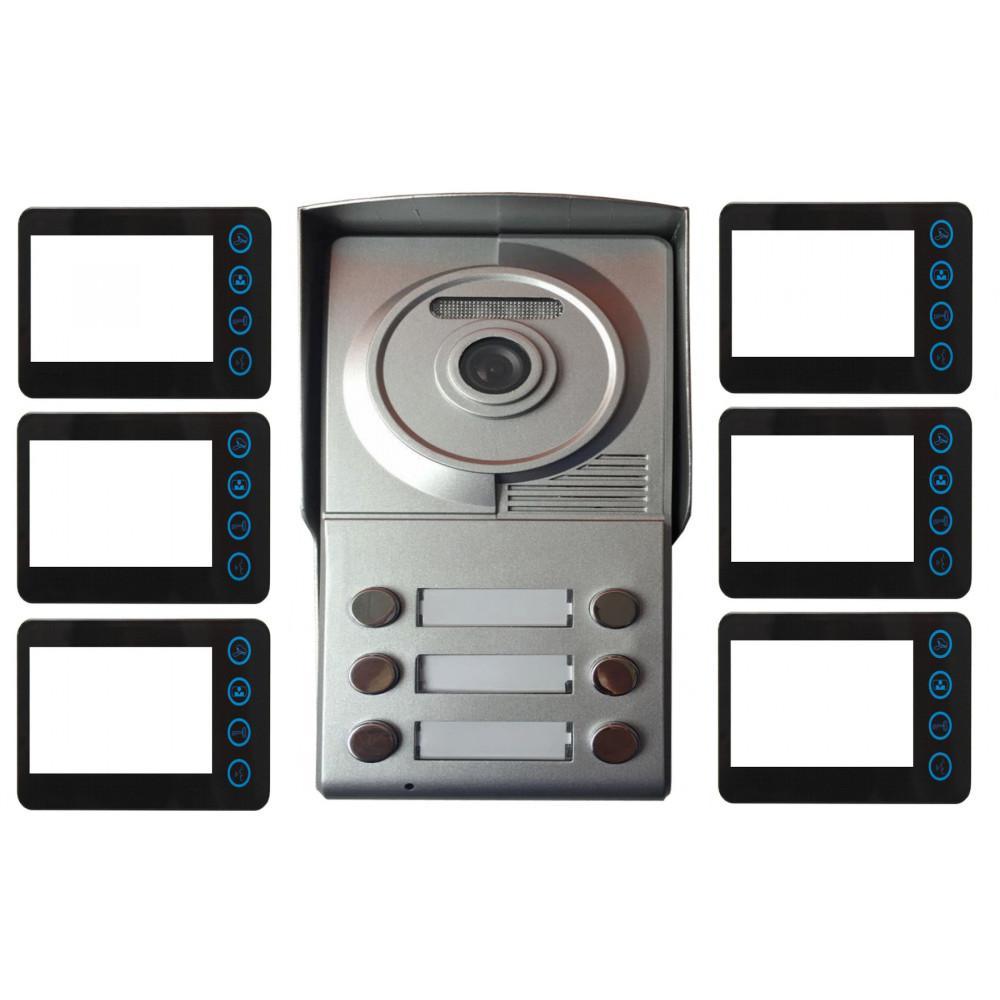 Portier interphone vidéo 2 fils 6 appartements / 6 écrans noirs - Pose ...