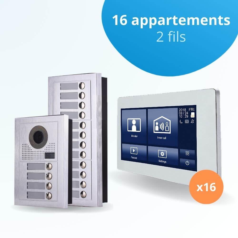 Portier interphone vidéo MODERN 2 Fils - 16 appartements - 16 écrans ...