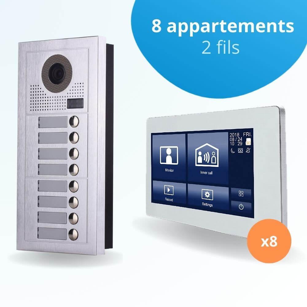 Portier interphone vidéo MODERN 2 Fils - 8 appartements - 8 écrans ...