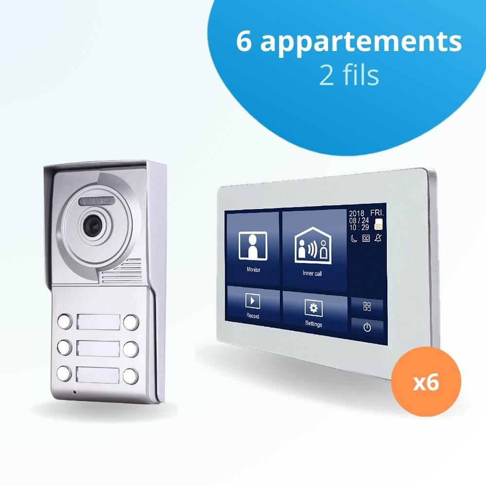 Portier interphone vidéo NEO 2 Fils - 6 appartements - 6 écrans ...